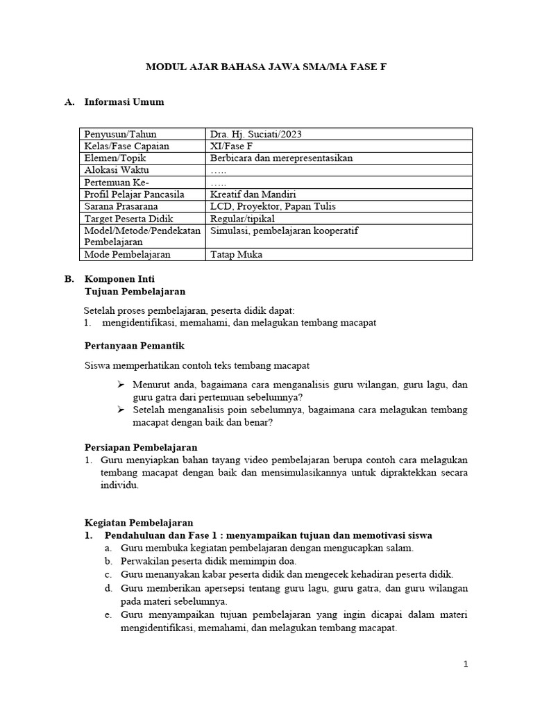 Modul Ajar Jawa | PDF | Kajian Bahasa Asing