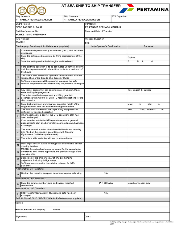 STS Checklist 1 | PDF | Ships | Transport