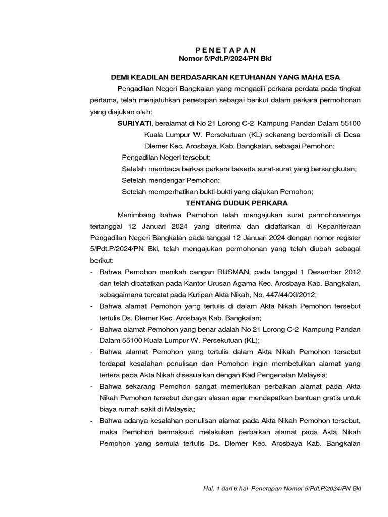 Salinan Putusan 5 PDT P 2024 PN BKL | PDF