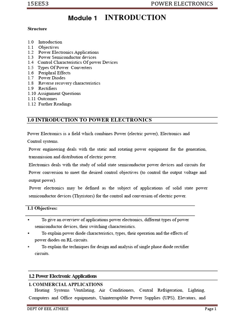 Unit-1 Introduction: 1.0 Introduction To Power Electronics | PDF | Rectifier | Diode