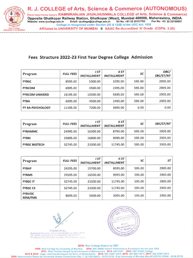 Fees Structure 2022 | PDF