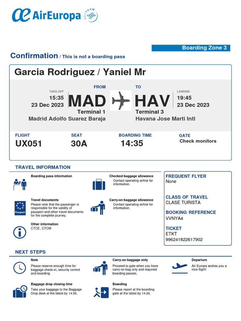 HAV MAD: Garcia Rodriguez / Yaniel MR | PDF | Airlines | Civil Aviation