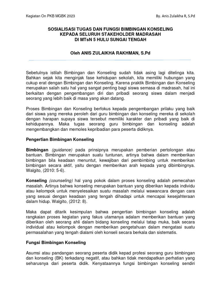 Laporan On PKB - Anis Zulaikha R - MTSN 5 HST | PDF