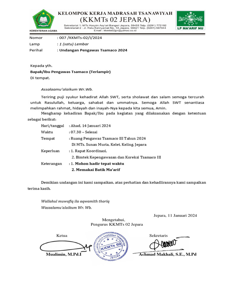 Surat Undangan Pengawas | PDF