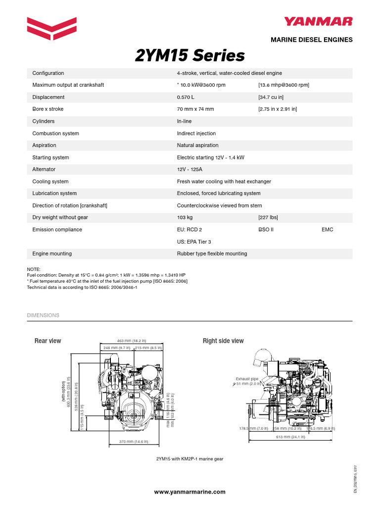Yanmar 2YM15 Marine Diesel Engine Specs | PDF