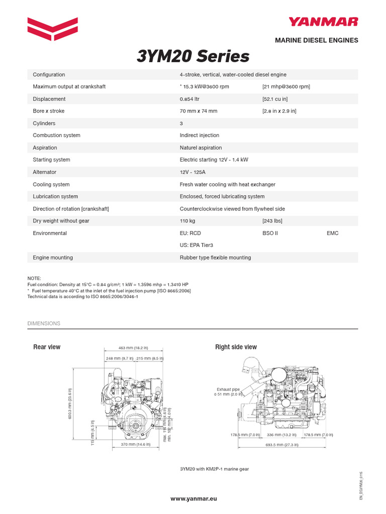 Yanmar 3YM20 Datasheet | PDF | Diesel Engine | Manual Transmission