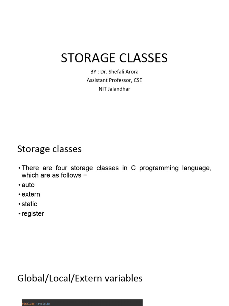 Storage Classes And Arrays Pdf Computers