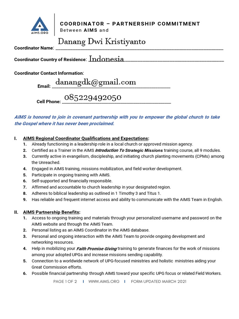 Danang - Dwi - Kristiyanto - Coordinator Partnership Form - January ...
