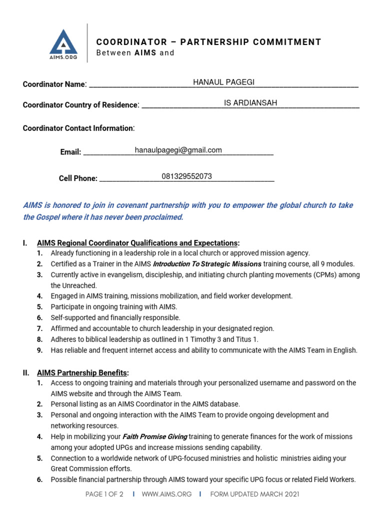 Coordinator Partnership Form March2021 ESign | PDF