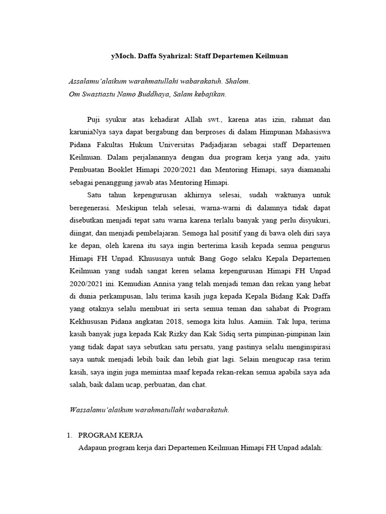 Laporan Akhir Daffa di Himapi FH Unpad | PDF | Karier & Perkembangan | Ilmu Sosial