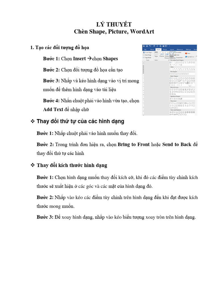Lý Thuyết - Chèn Shapes, Pictures, WordArt | PDF