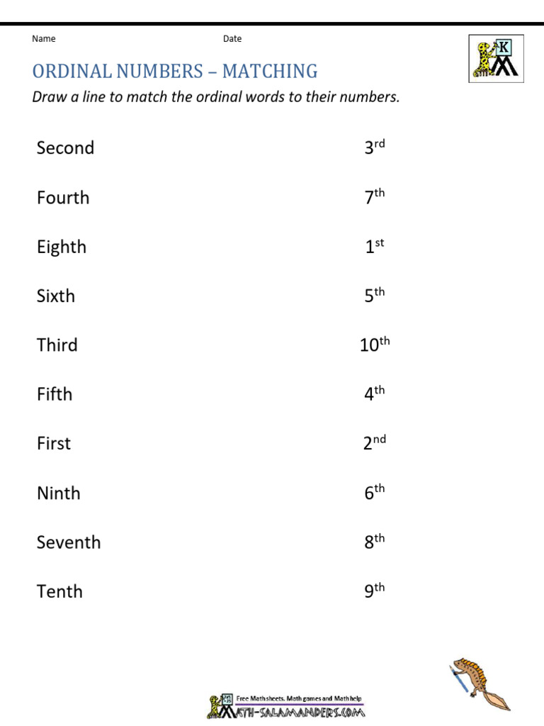 Ordinal Numbers Match | PDF