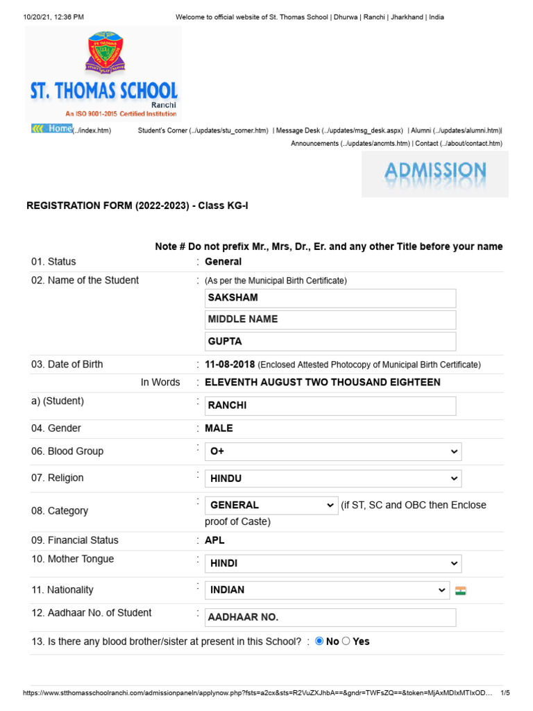 St. Thomas School _ Dhurwa _ Ranchi _ Jharkhand _ India | PDF