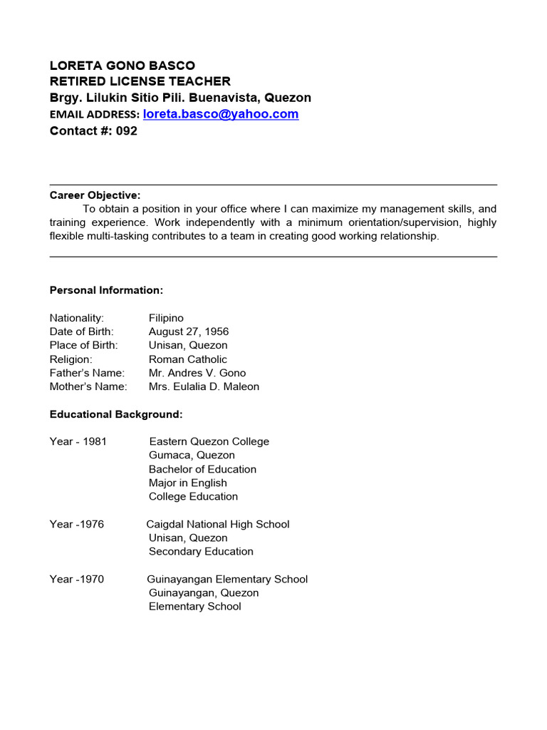 Resume Format 2 | PDF | Learning | Cognition