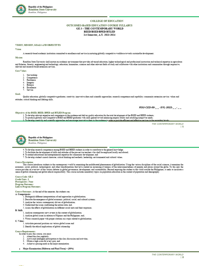 Ge 3 Contemporary World | PDF | Globalization | Quiz