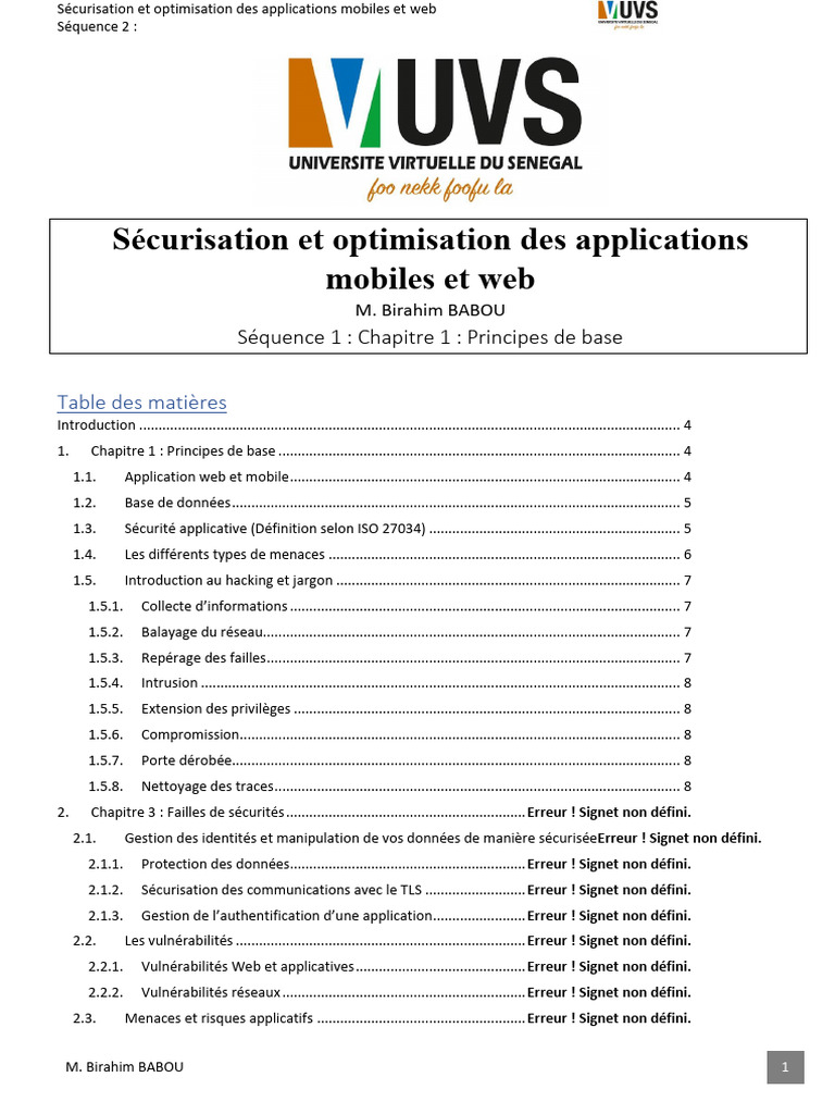 Sécurisation Et Optimisation Des Applications Mobiles Et Web - SEQ1 | PDF
