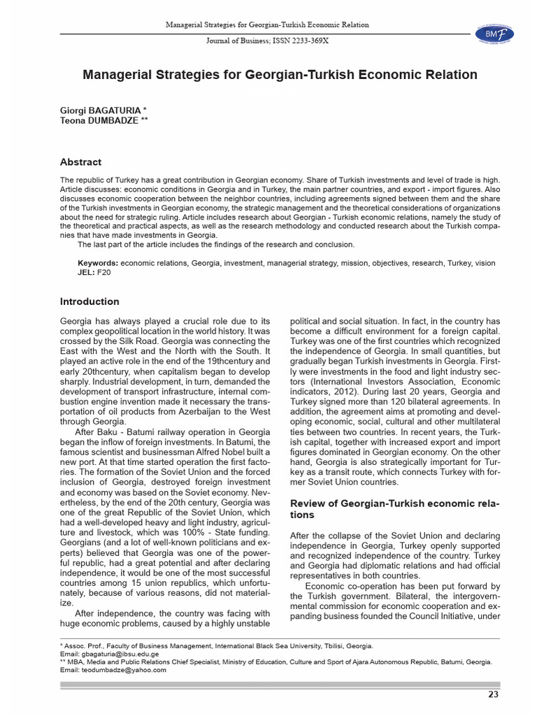 Managerial Strategies For Georgian-Turkish Economic Relation | PDF ...