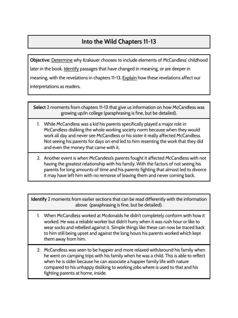 Olivia Foley - Into The Wild Chapters 11-13 | PDF | Language Arts ...