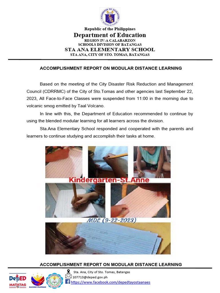 Accomplishment Report MDL Kinder | PDF