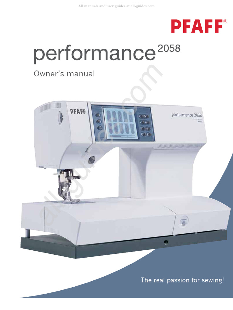 Pfaff Performance 2058 Sewing Machine Instruction Manual | PDF | Sewing ...
