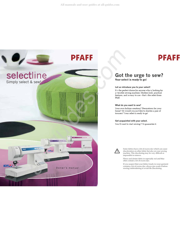 Pfaff Select Line Sewing Machine Instruction Manual | PDF | Sewing ...