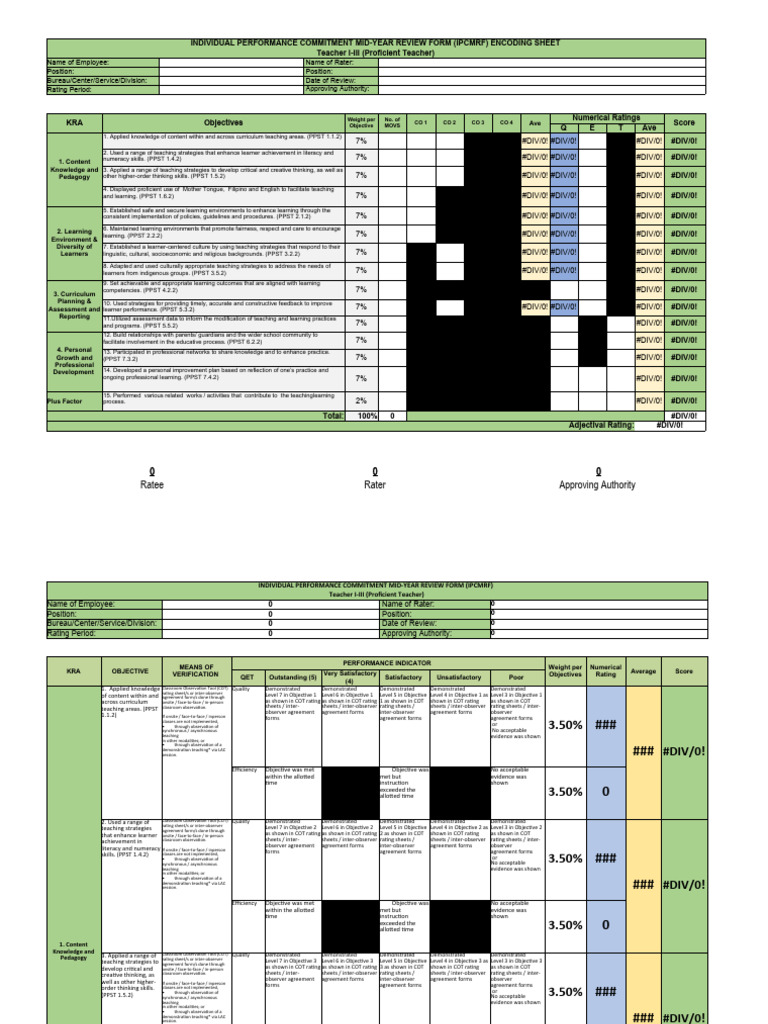IPCMRF 2023-2024 For TI-TIII PROFICIENT TEACHER (1) .XLSM | PDF ...