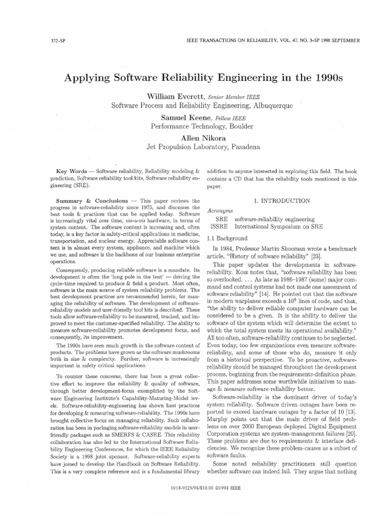 Applying Software Reliability Engineering in The 1990s | PDF