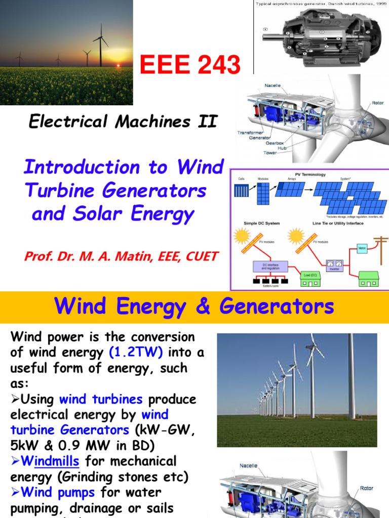 Introduction To Wind Turbine Generators and Solar Energy: Electrical ...