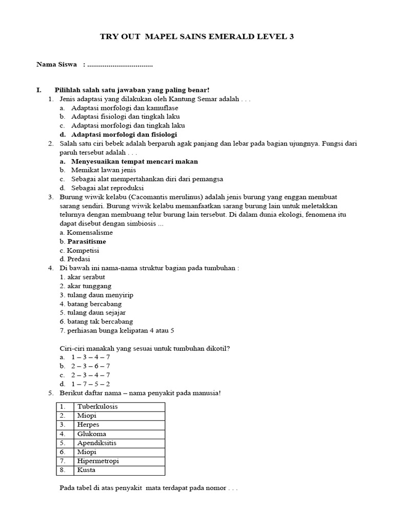 Try Out Lomba Mapel Sains Emerald Level 3 | PDF