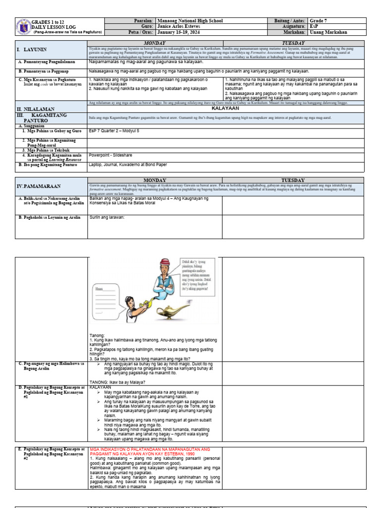 GRADE 7_EsP DLL | PDF