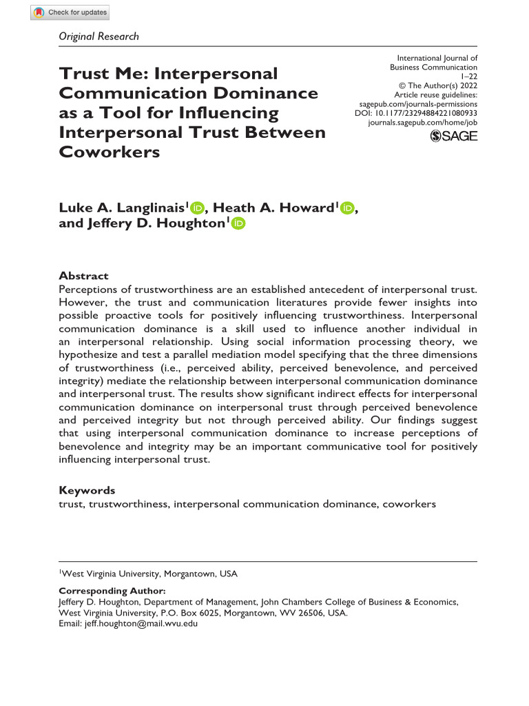 Trust Me Interpersonal Communication Dominance as a Tool for ...