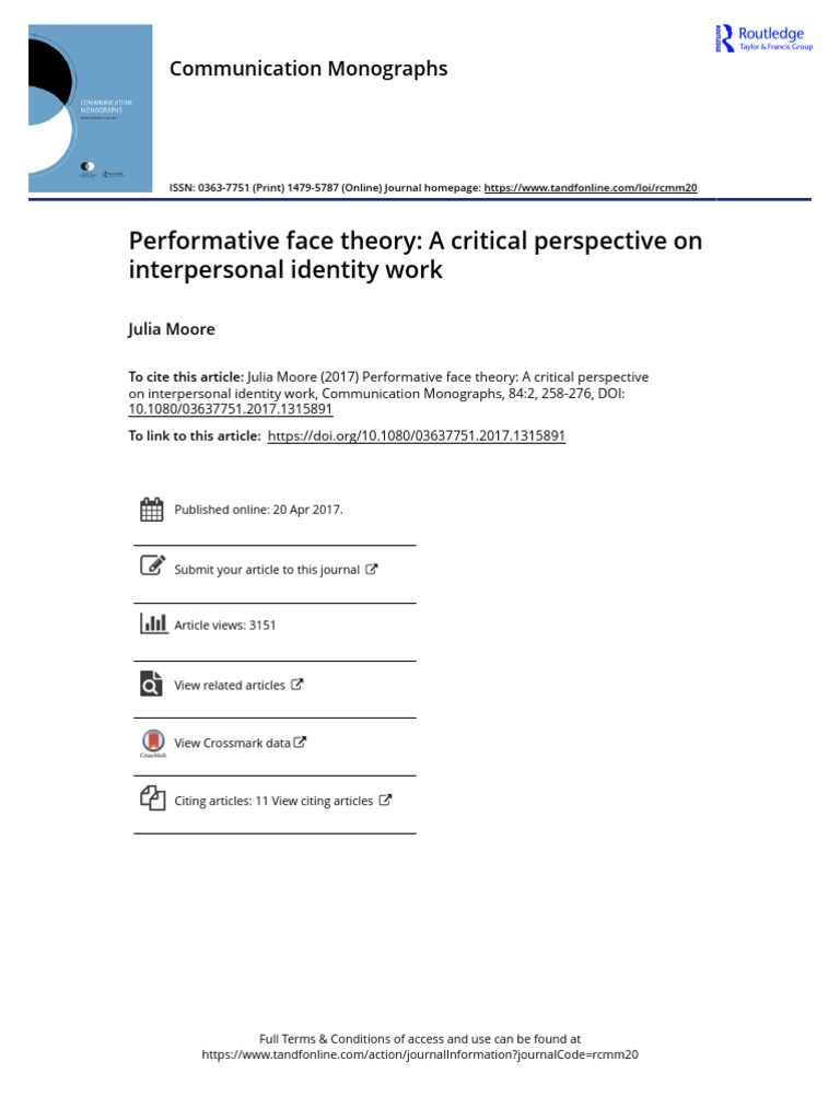 Performative Face Theory A Critical Perspective On Interpersonal ...