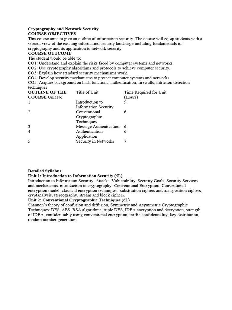 Cryptography And Network Security Course Pdf Cryptography Cipher