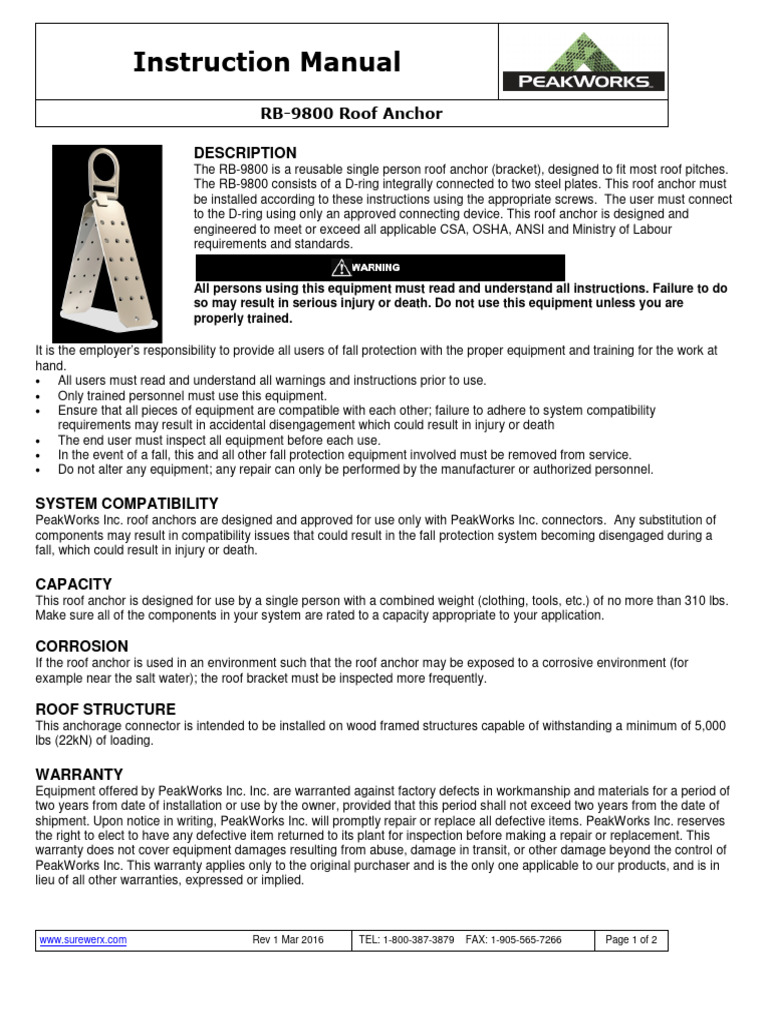 PeakWorks Anchor Data Sheet 1 | PDF | Roof | Screw PeakWorks Anchor Data Sheet 1 | PDF | Roof | Screw