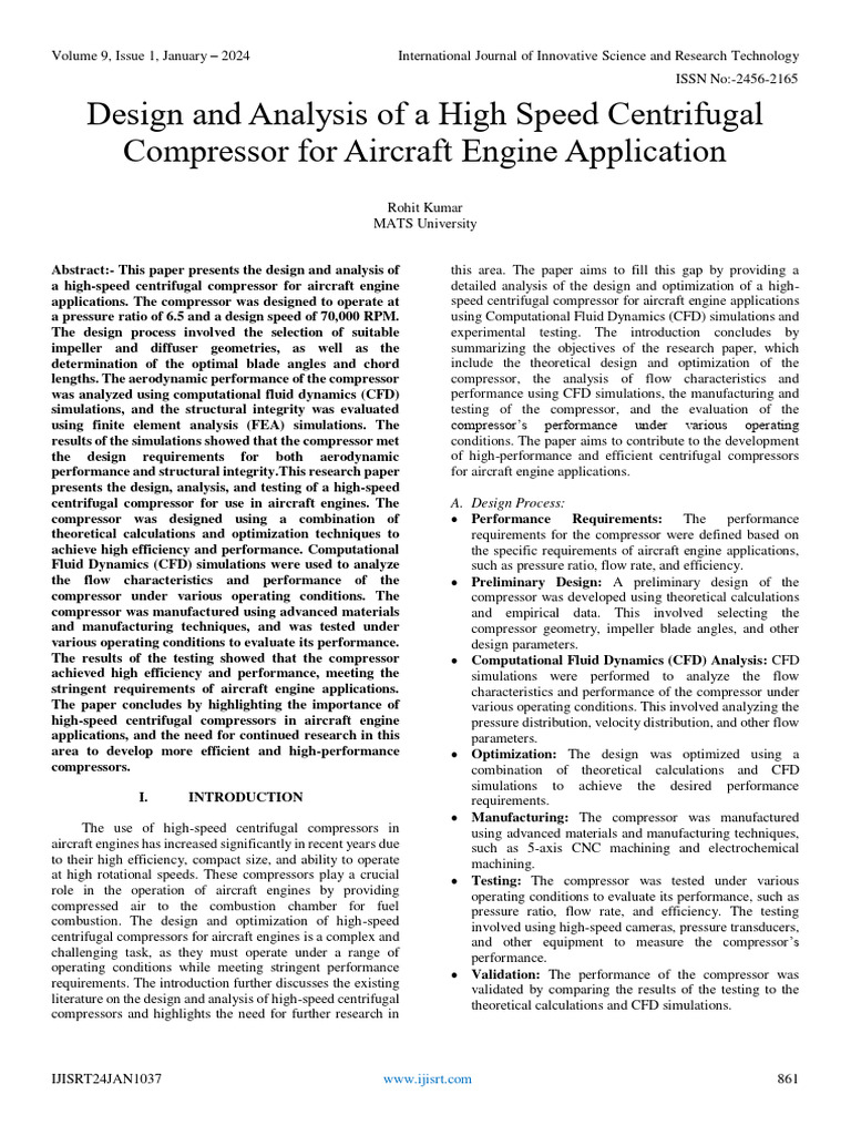 Design and Analysis of A High Speed Centrifugal Compressor For Aircraft ...