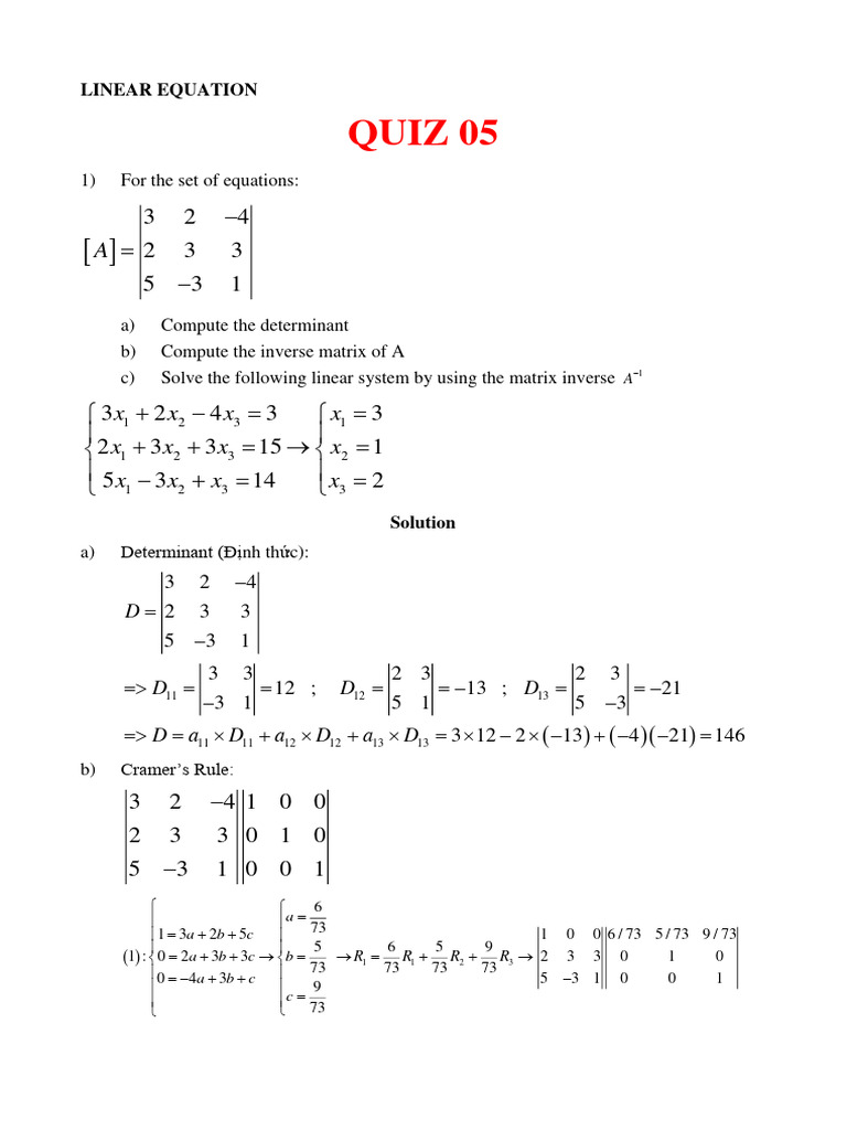 Quiz 05 - Questions & Solutions | PDF | System Of Linear Equations ...