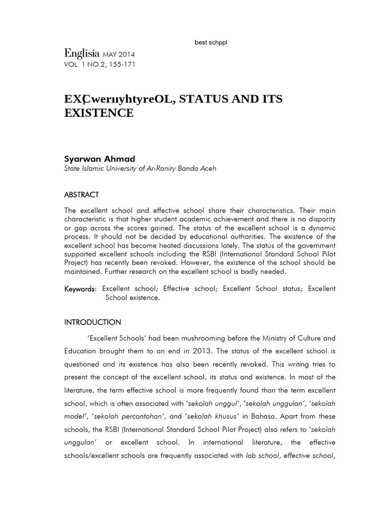 Excellent School Status and Its Existence | PDF | Curriculum | Leadership