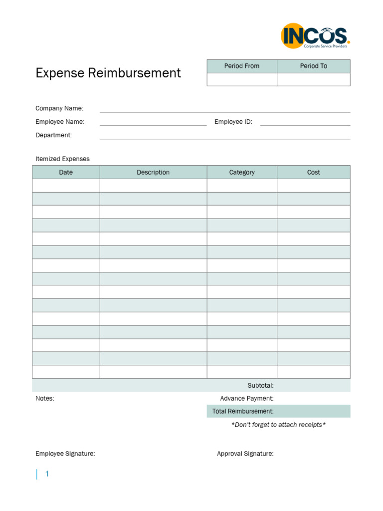 Expense Reimbursement Form Template | PDF
