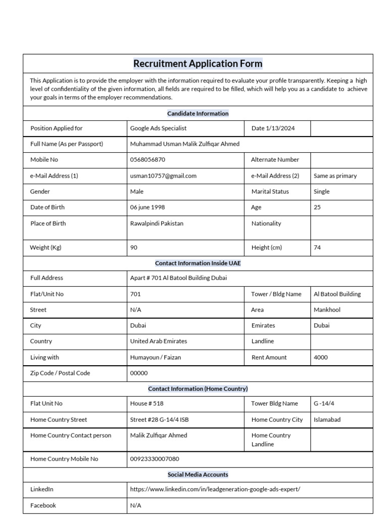 Recruitment Application Form: Candidate Information | PDF | Microsoft ...