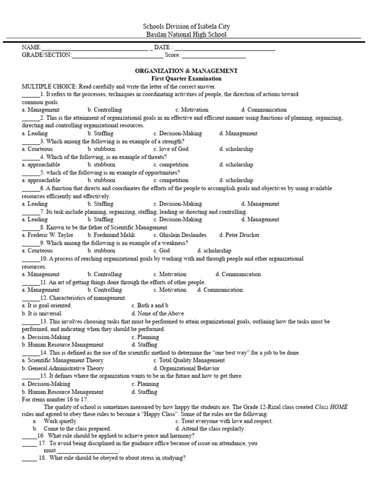 Om 1ST Qua | PDF | Goal | Motivation