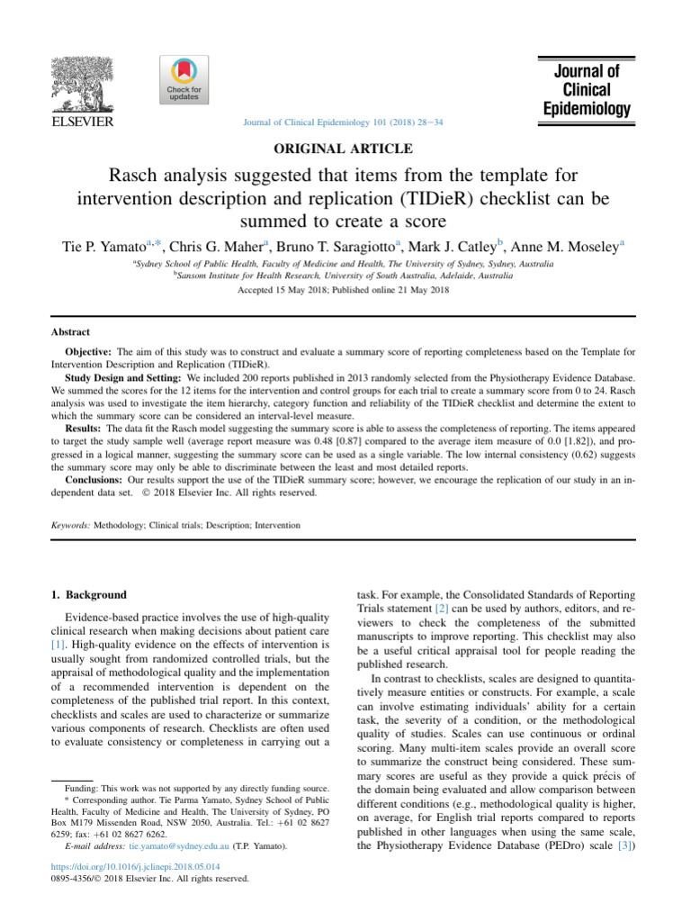 Rasch Analysis Suggested That Items From The Template For Intervention Description and ...