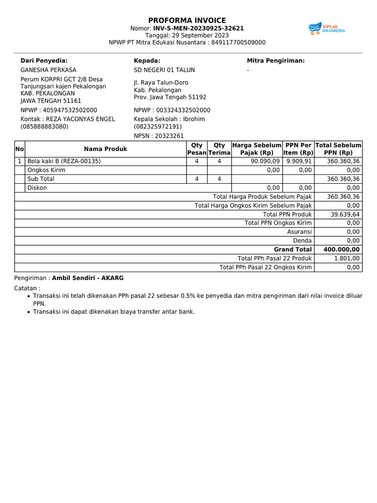 S-MEN-20230925-32621 - Proforma Invoice | PDF