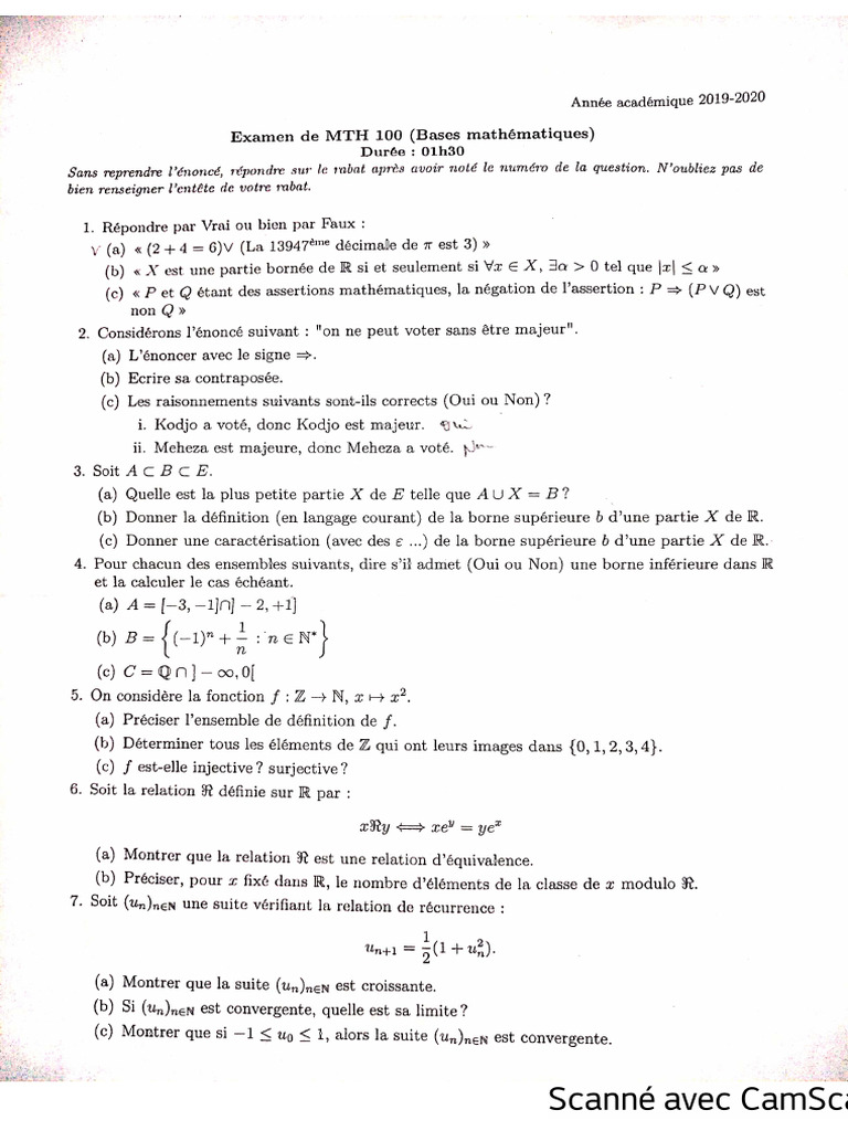 Épreuves MTH 100 | PDF