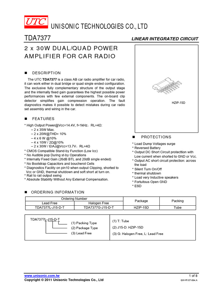 TDA7377 Fiches Technique | PDF | Amplifier | Power Supply