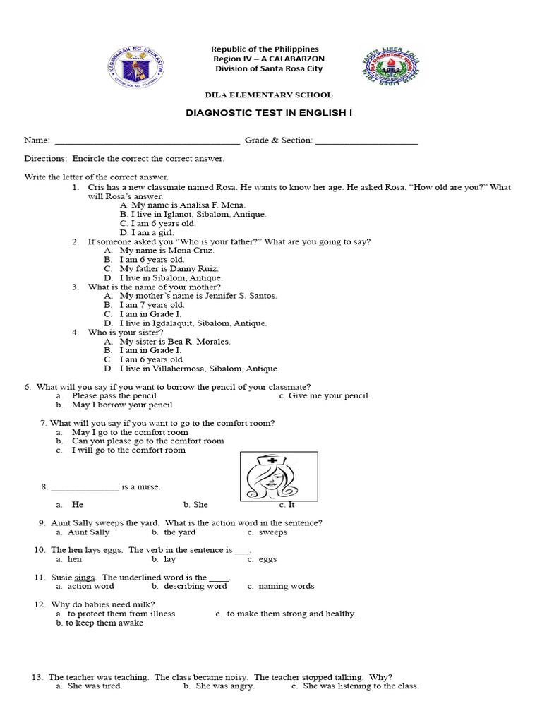 Diagnostic Test English 1 | PDF