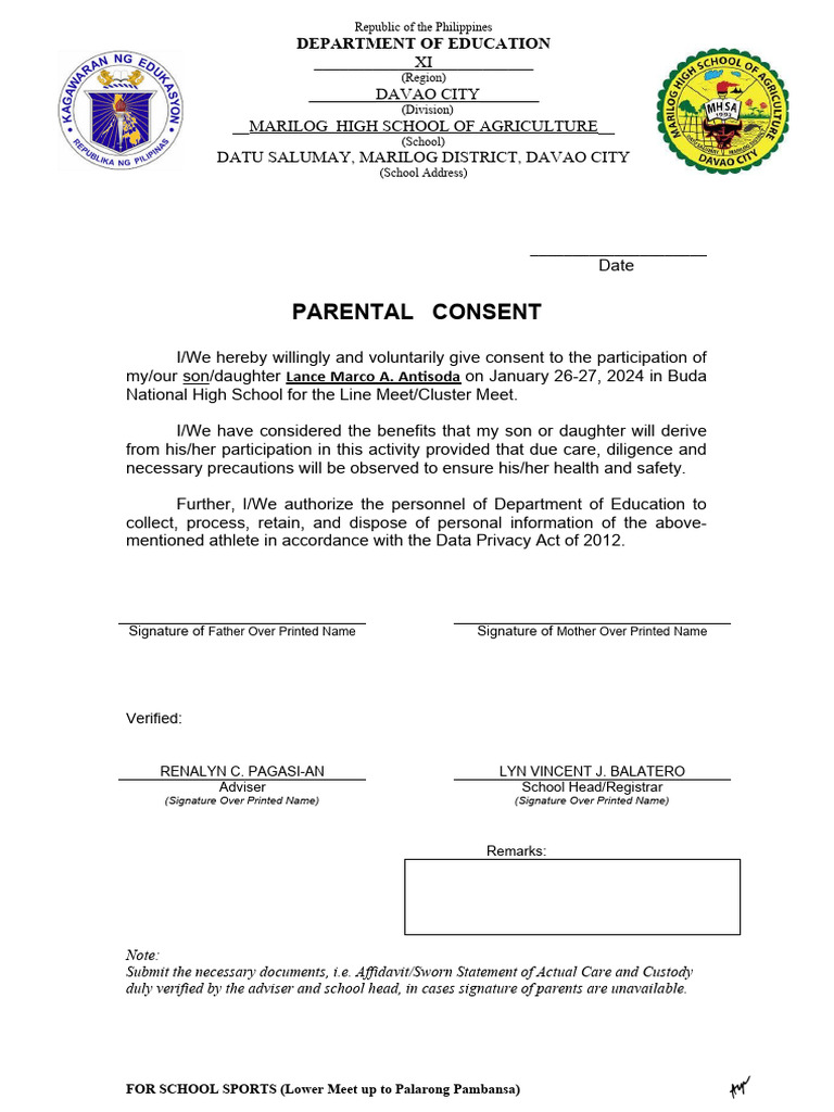 2020 - Parents Consent - Revised 2 CLUSTER MEET | PDF