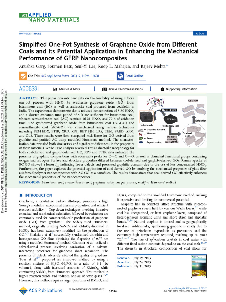 Coal-Derived Graphene Oxide Synthesis | PDF | Graphene | Coal