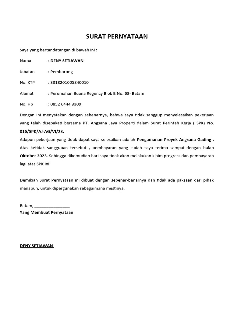 Surat Cut Off Pak Deny | PDF