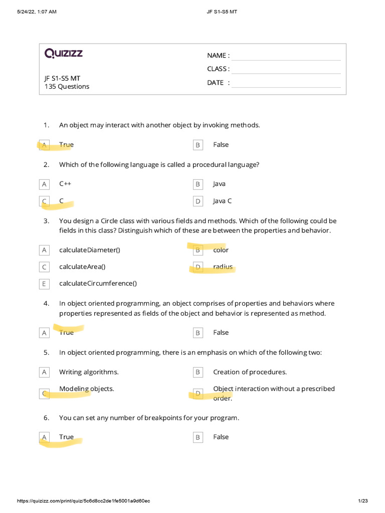 JF S1-S5 MT (Questions and Answers) Highlighted | PDF | Method (Computer Programming ...