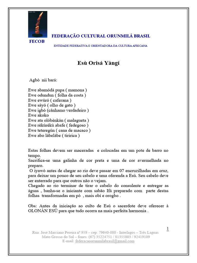 Esù Orisá Yàngí-Apostila | PDF